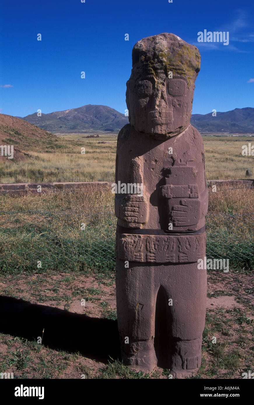monolith of human figure at Tiwananaku Tiahuanacu archaeological site ...
