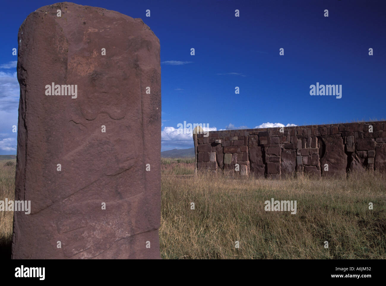 Monolith figure wall of Kalasasaya temple Tiwanaku Tiahuanaco ...