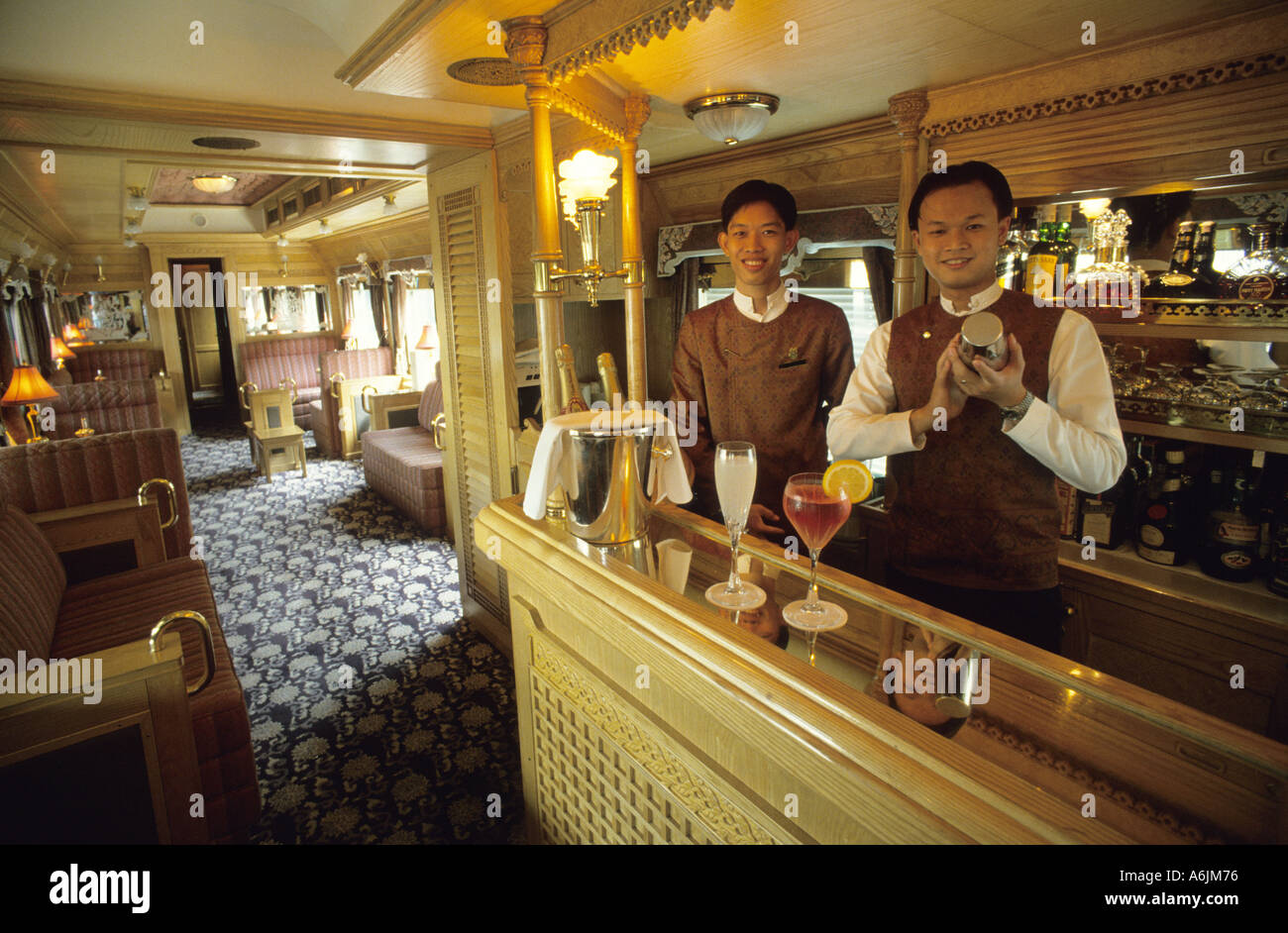 Bar and stewards aboard the Eastern and Oriental Express Train Stock ...