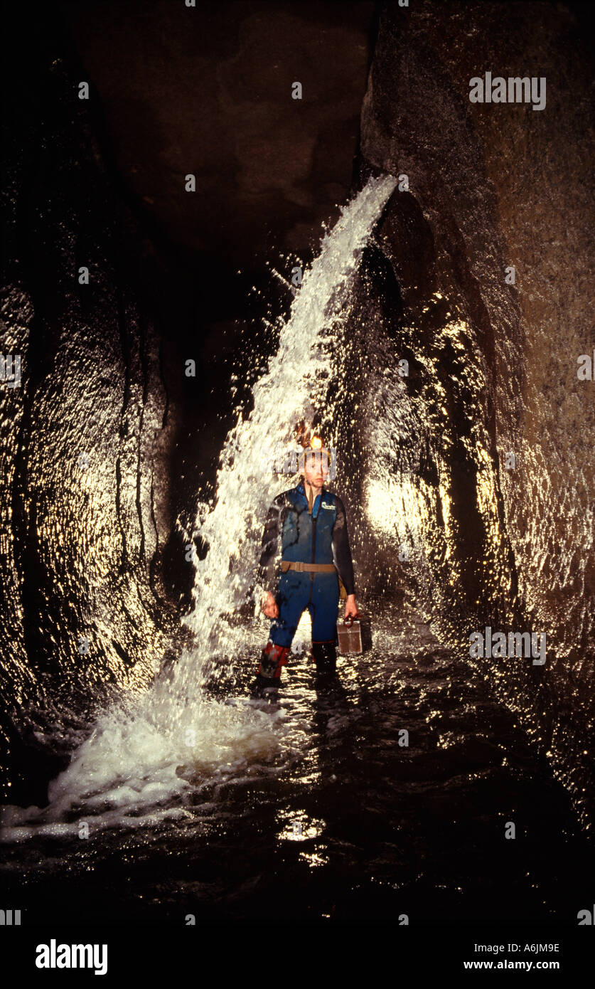 Cave with a waterfall in Doolin River Cave Co Clare Eire Stock Photo ...