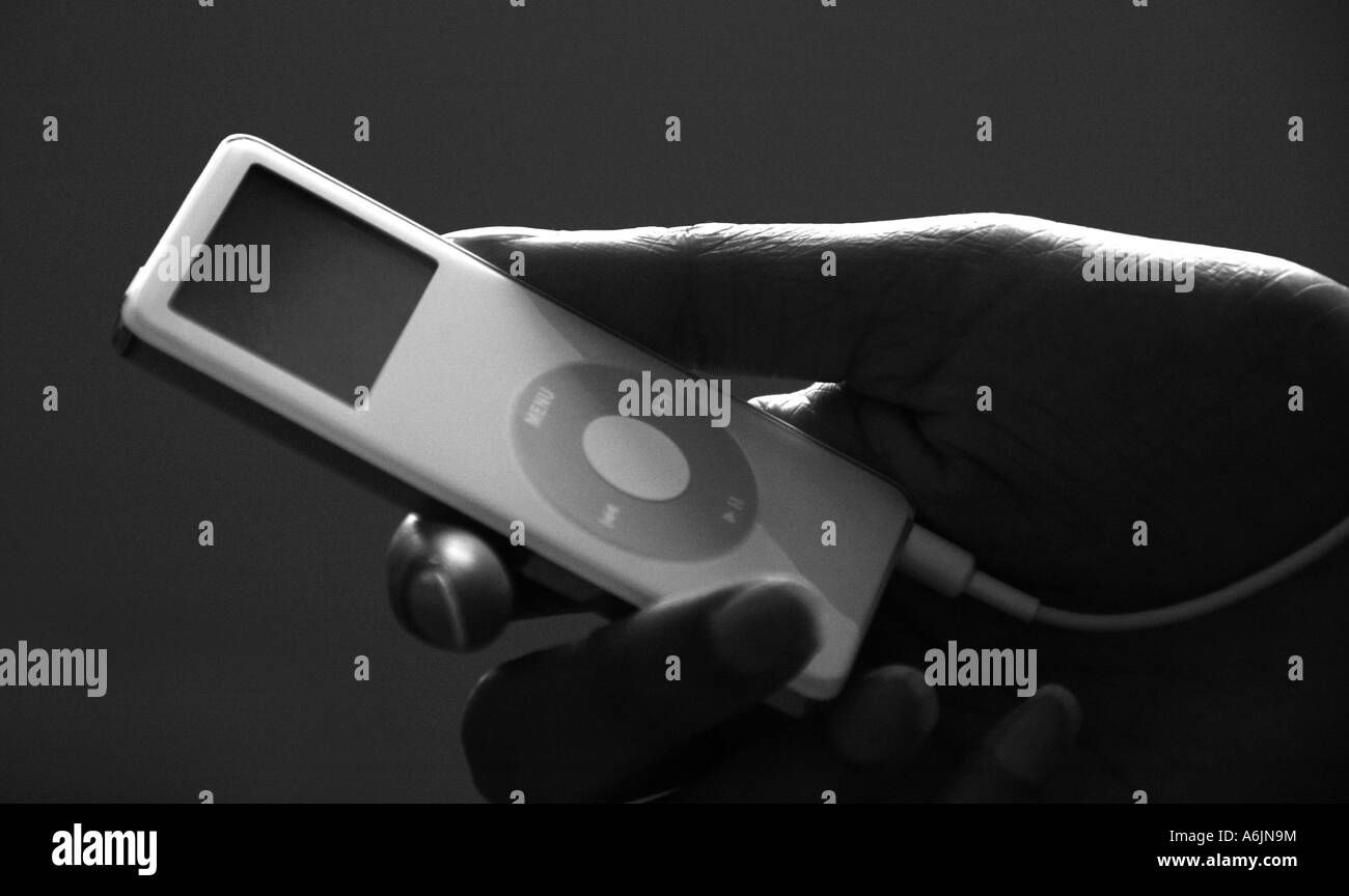 Black and white of iPod in Hand Stock Photo - Alamy