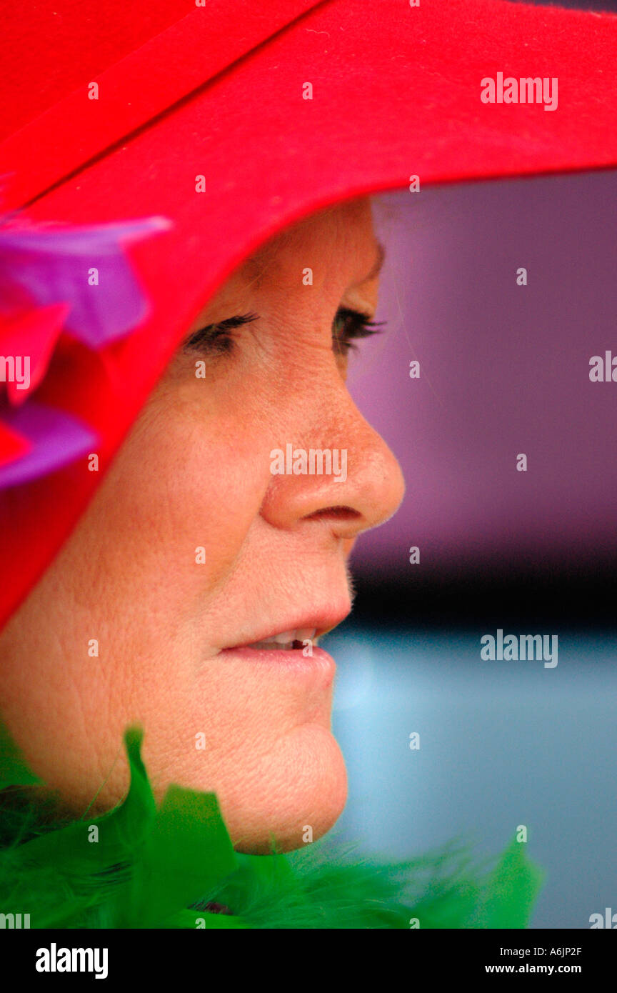 Women of the Red Hat Society celebrate on St Patricks day in the USA in ...