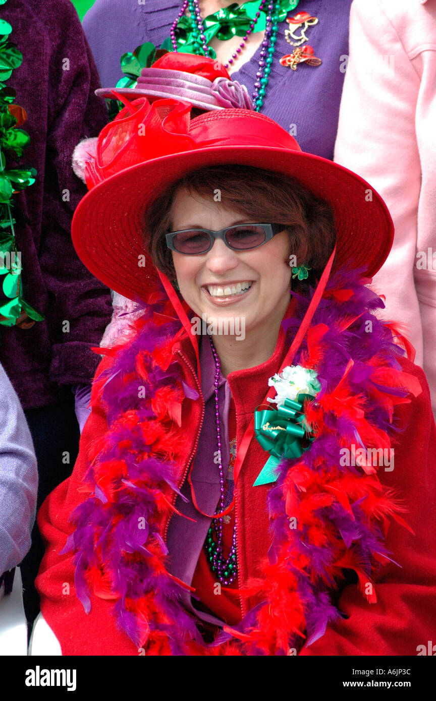 Women of the Red Hat Society celebrate on St Patricks day in the USA in ...