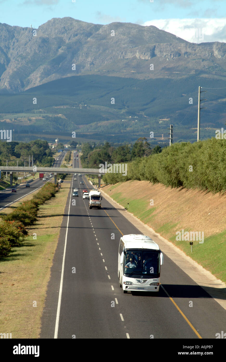 Tour bus on the N1 highway at Paarl Western Cape South Africa RSA Stock ...