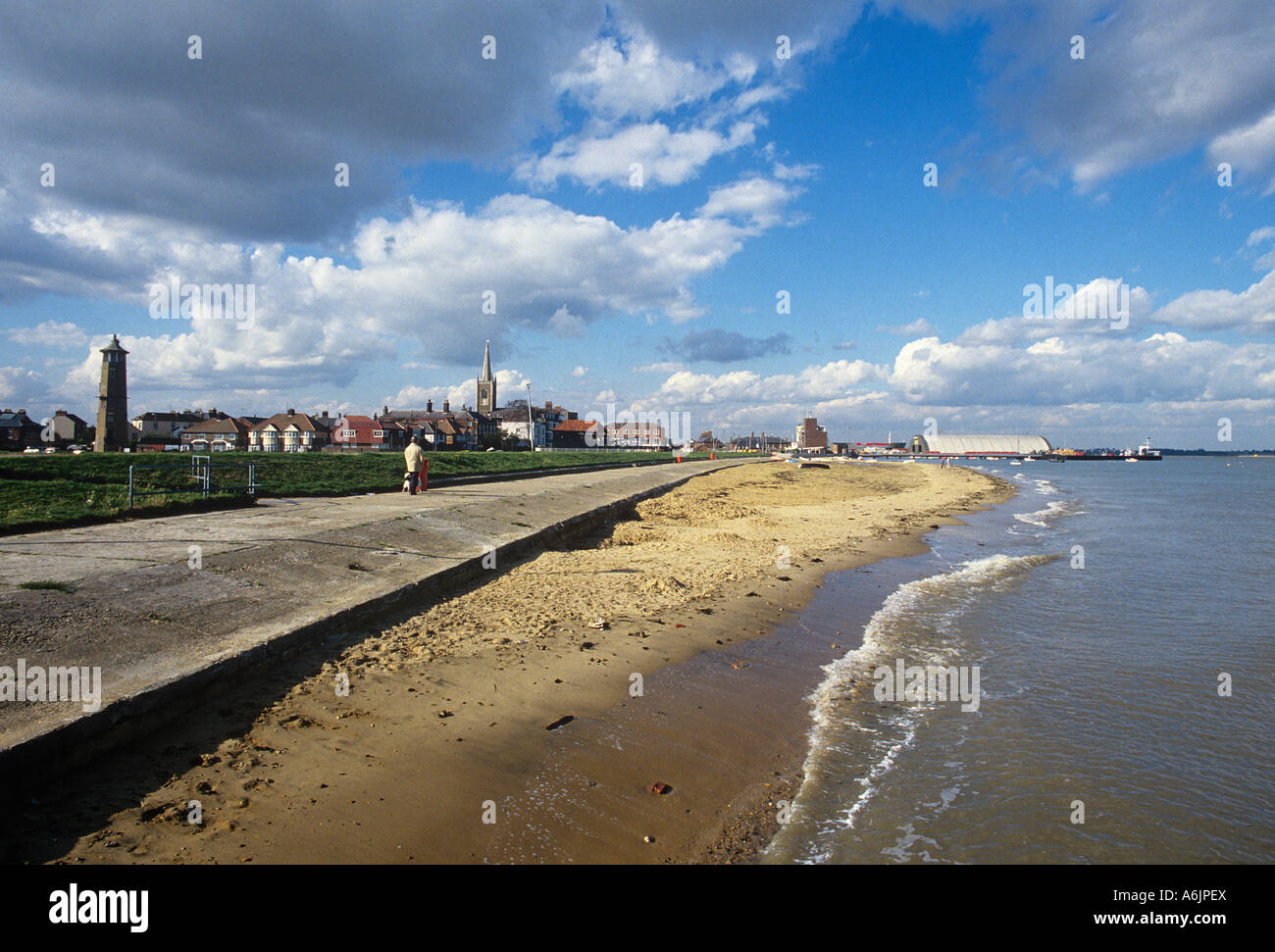 paved footpath and small sandy beach on the south shore of Harwich Town ...