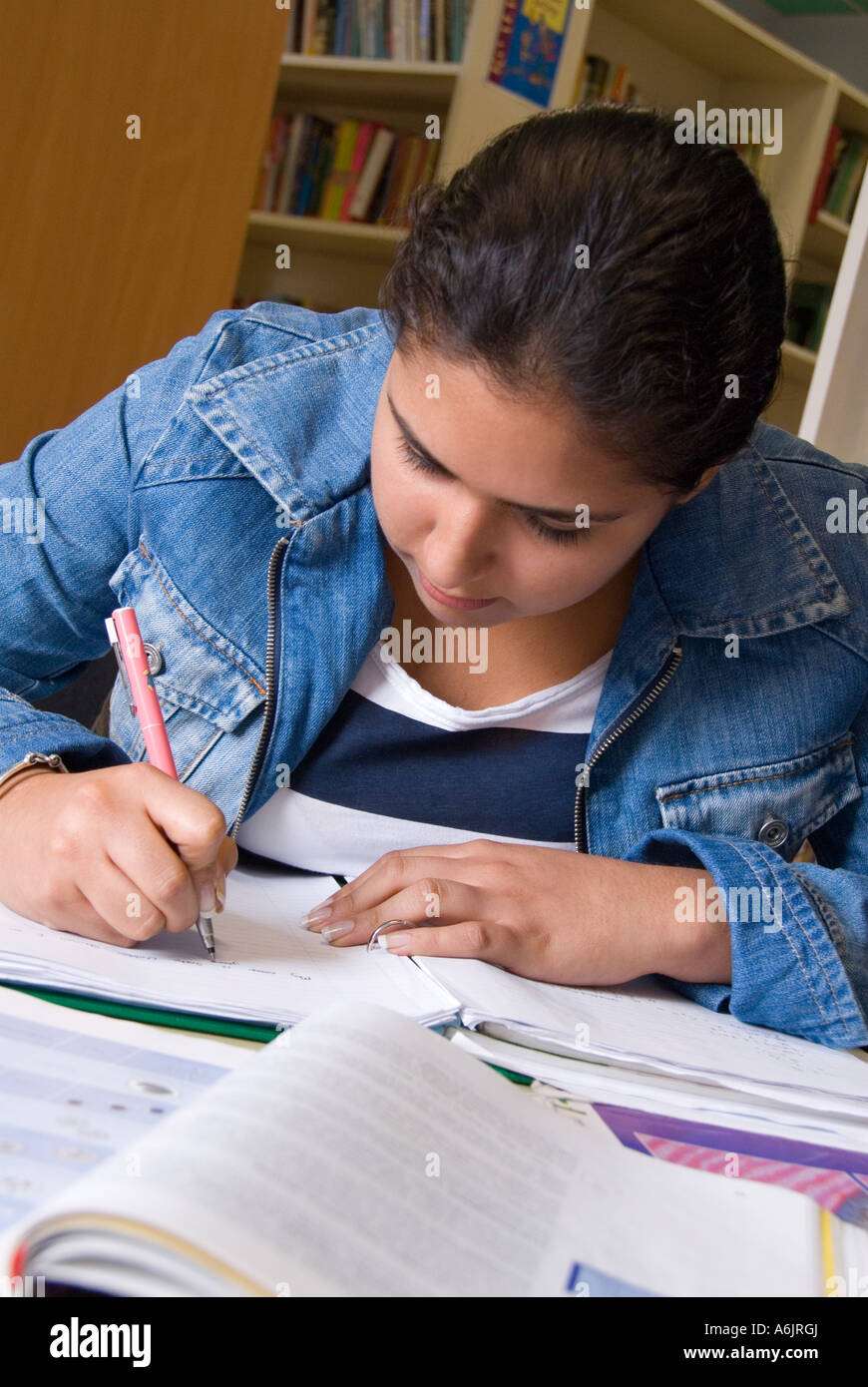 14-16 years girl pupil School Library Exam Study Asian Teenage girl ...