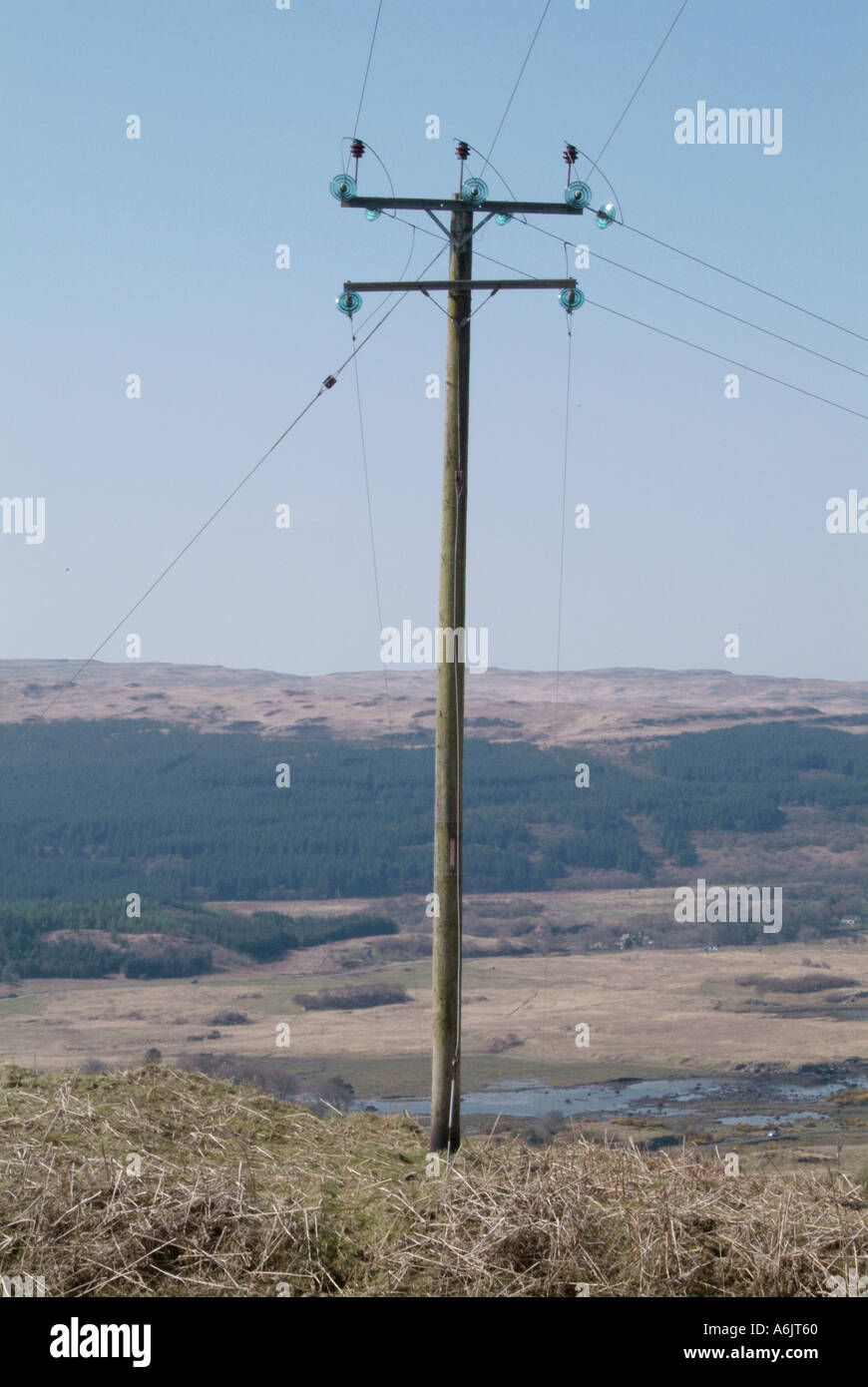 electricity Power cable pole Scotland Island Isle Argyll and Bute Isle ...