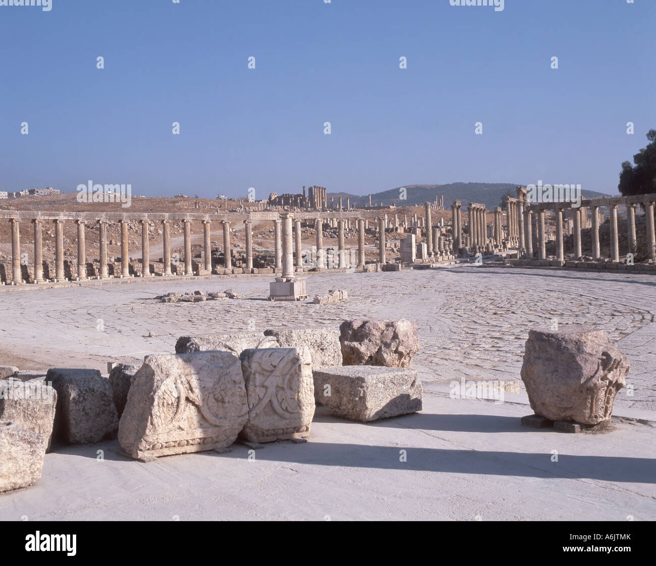 View of Forum, ancient city of Jerash, Irbid, Kingdom of Jordan Stock ...