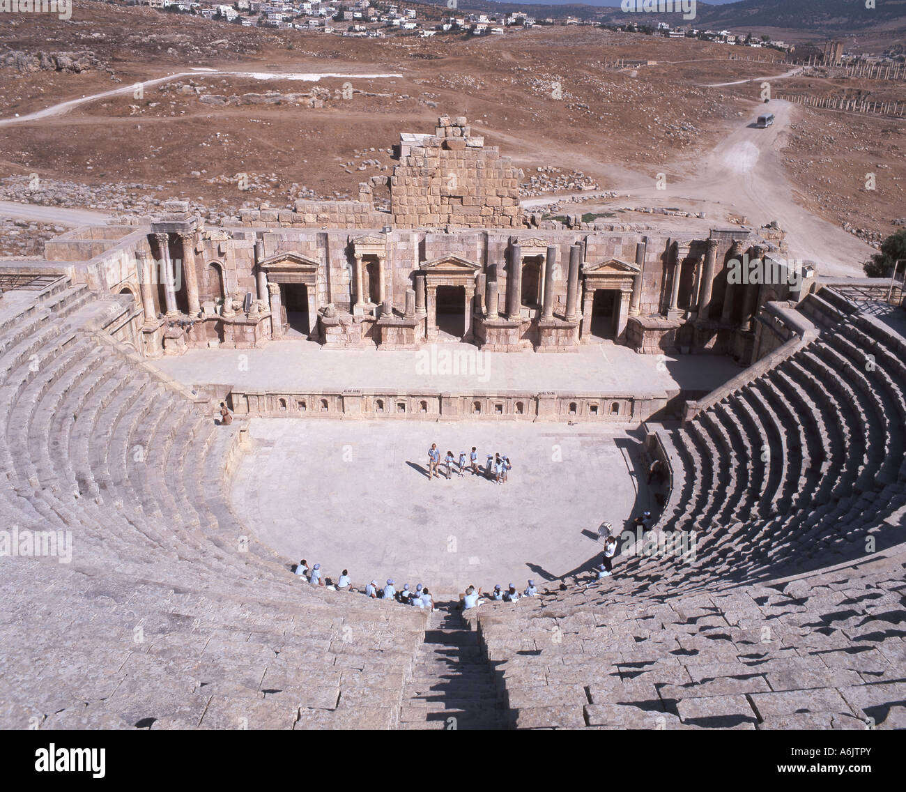 Children's school group, South Theatre Amphitheatre, Jerash, Irbid ...