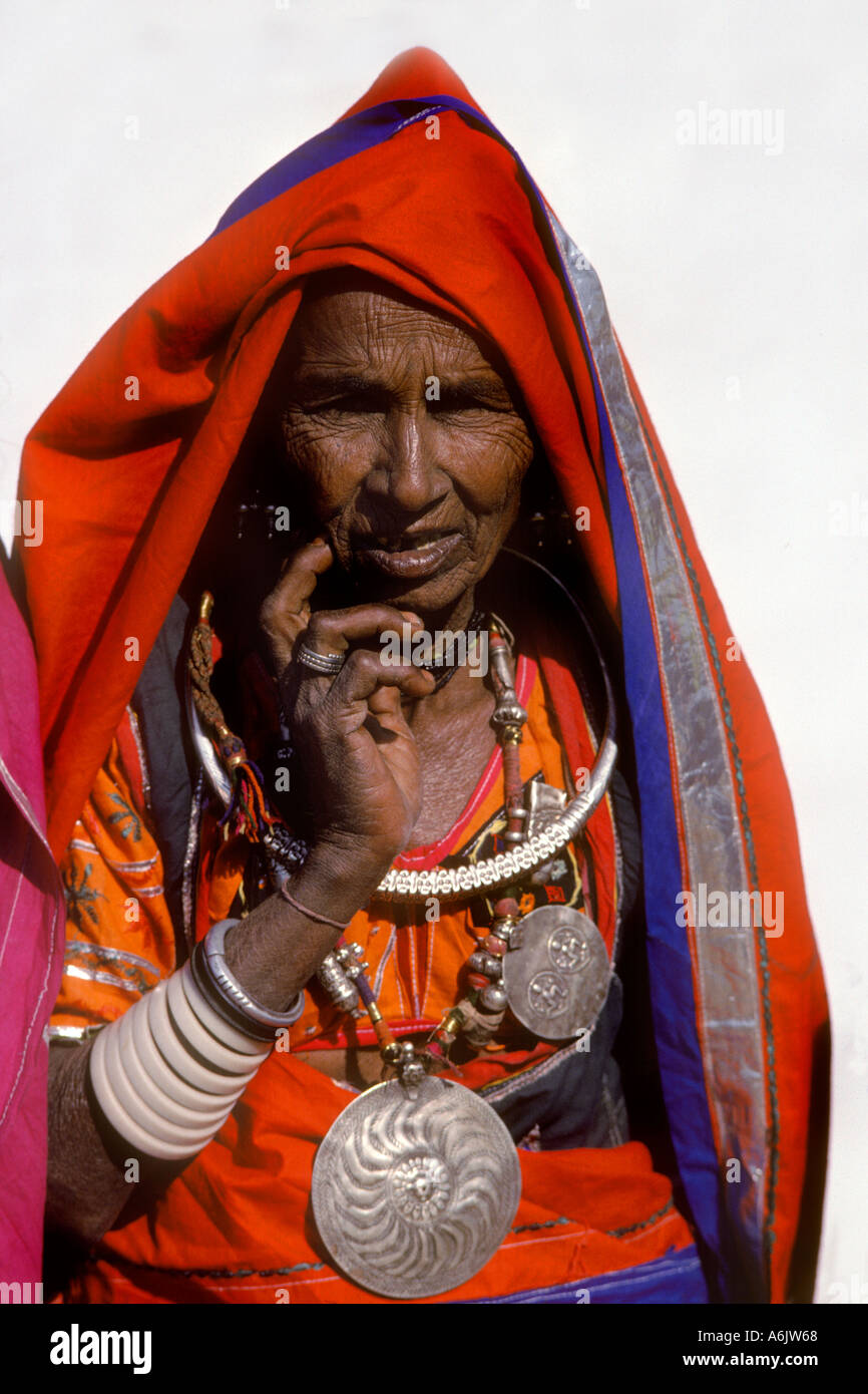 BANJARI TRIBAL WOMAN with traditional SILVER JEWELRY at the PUSHKAR ...
