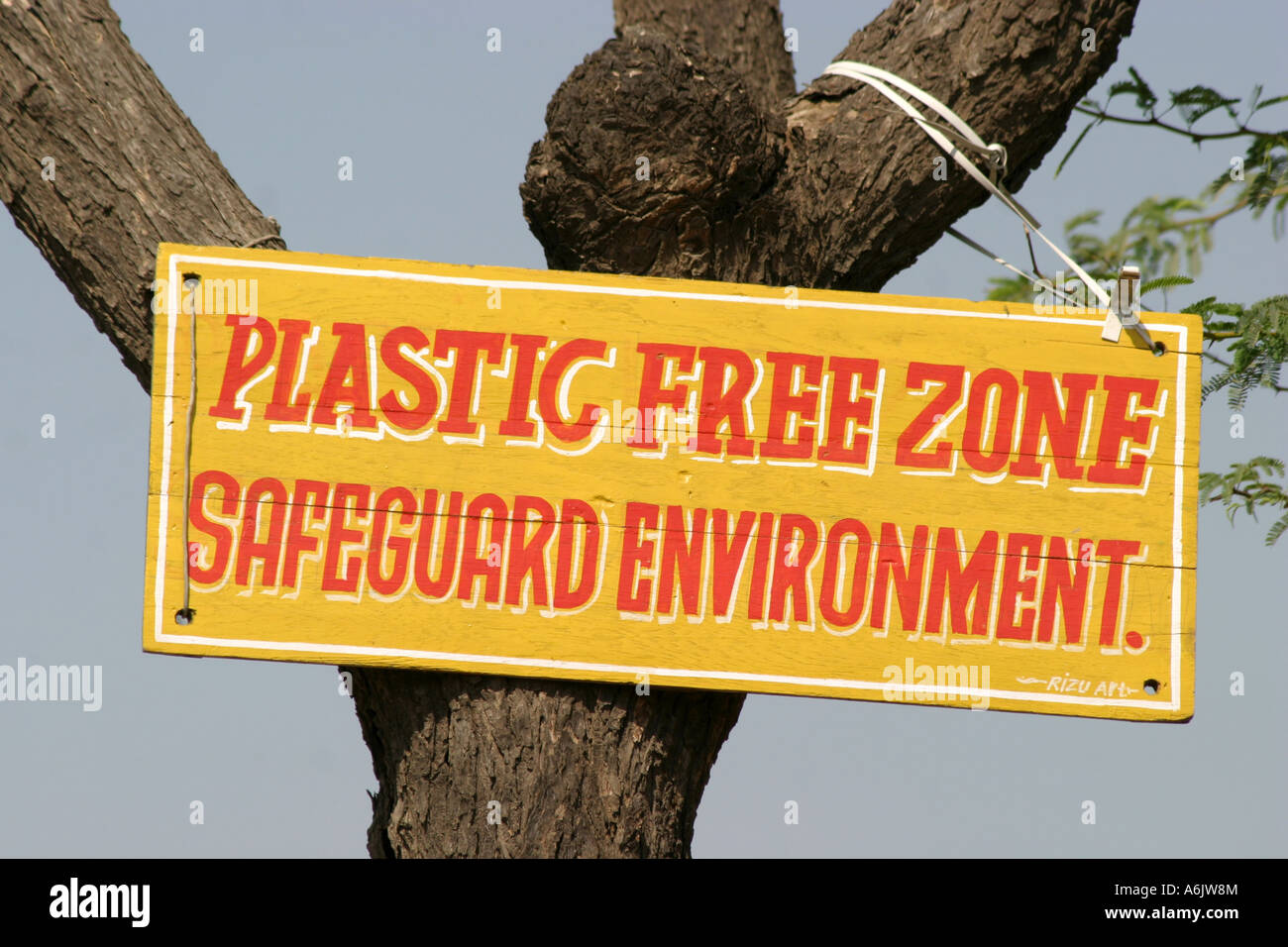 plastic free zone sign in Gujarat,North Western India Stock Photo - Alamy