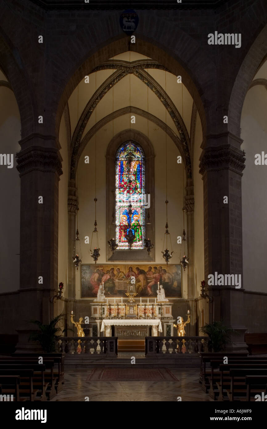 Florence Cathedral interior particular of a stained-glass windows Stock ...