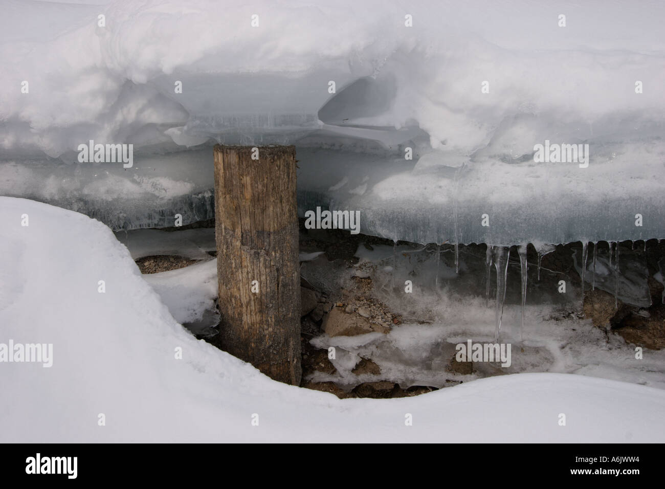 wooden stake in ice Stock Photo - Alamy