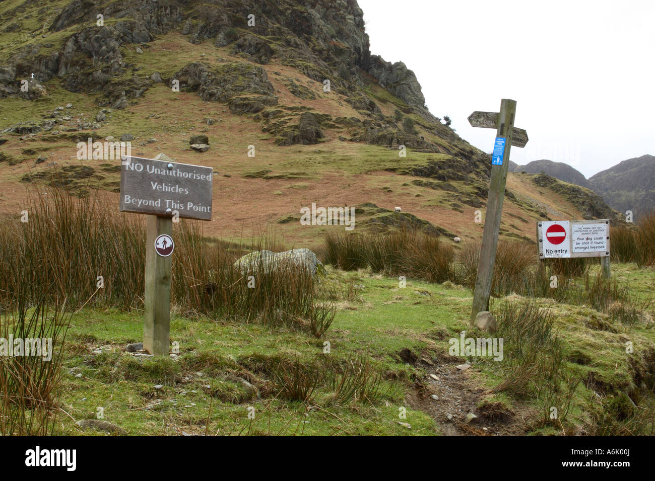 Concentration of signs in countryside no vehicles long distance ...