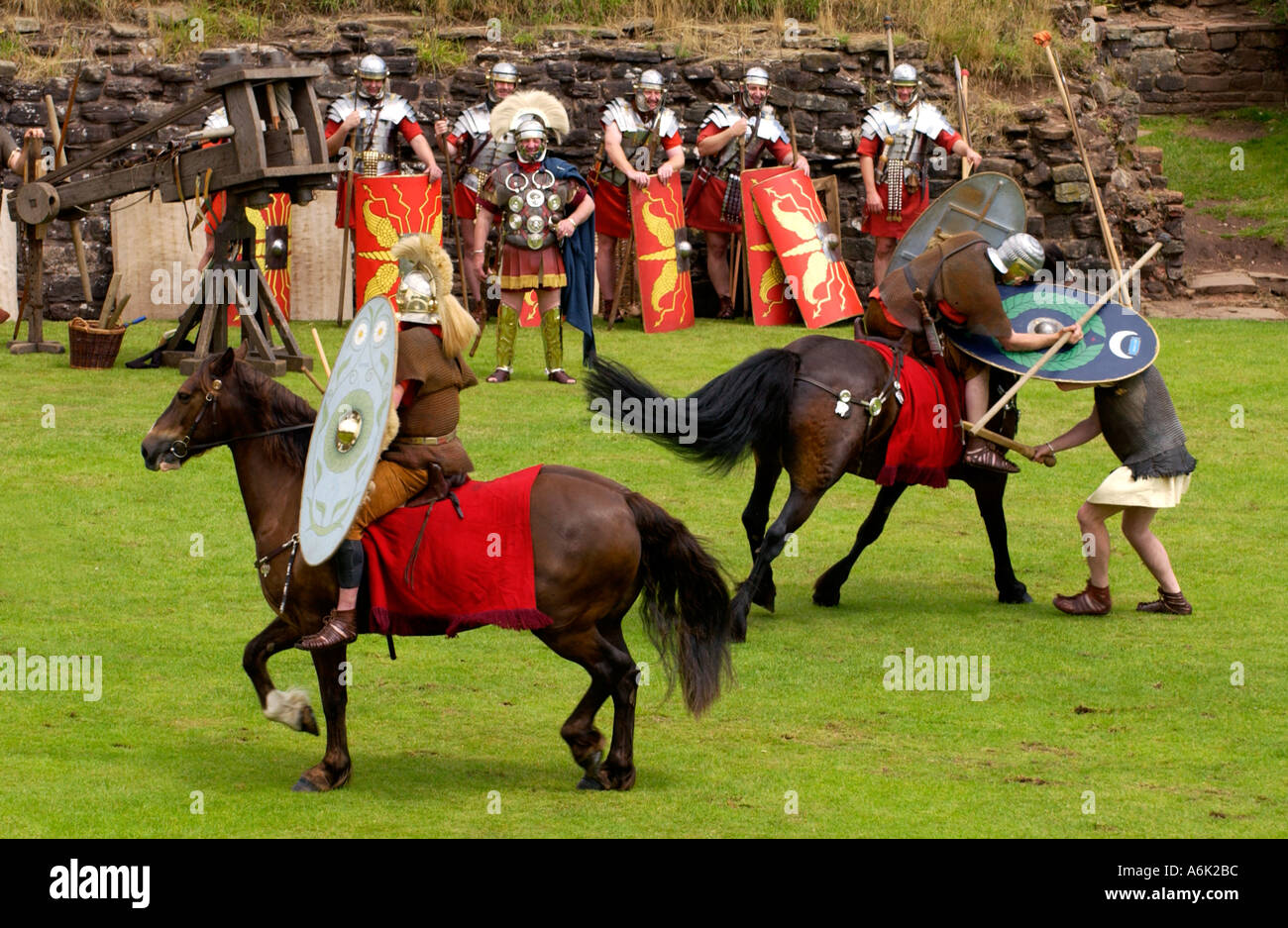 Cavalry of the Ermine Street Guard give a display of fighting skills in ...
