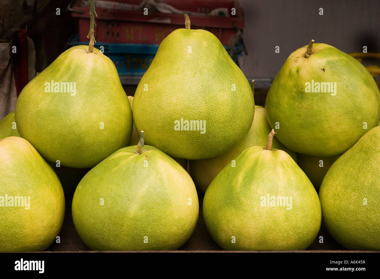 Pomello for sale in a street market in Kuala Lumpur, Malaysia. 2006 ...