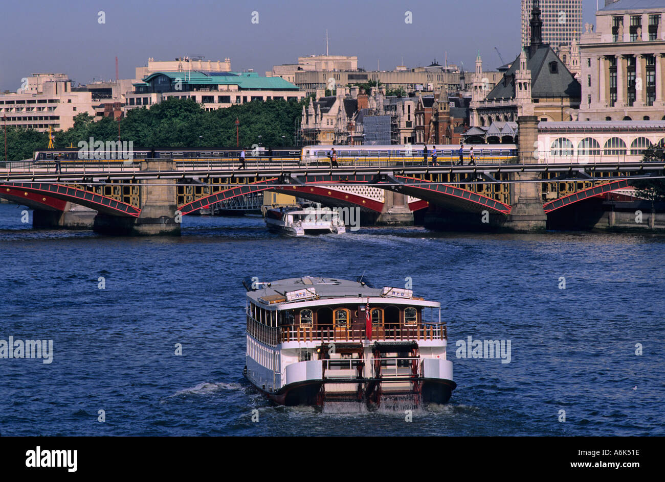 Thames River paddle ferry heading toward Blackfriars Bridge London UK ...