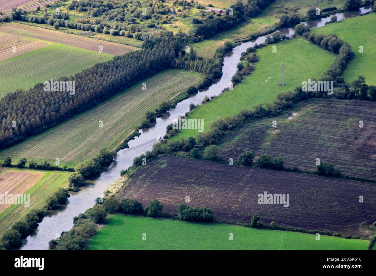 Aerial photo of river through farmland Stock Photo - Alamy