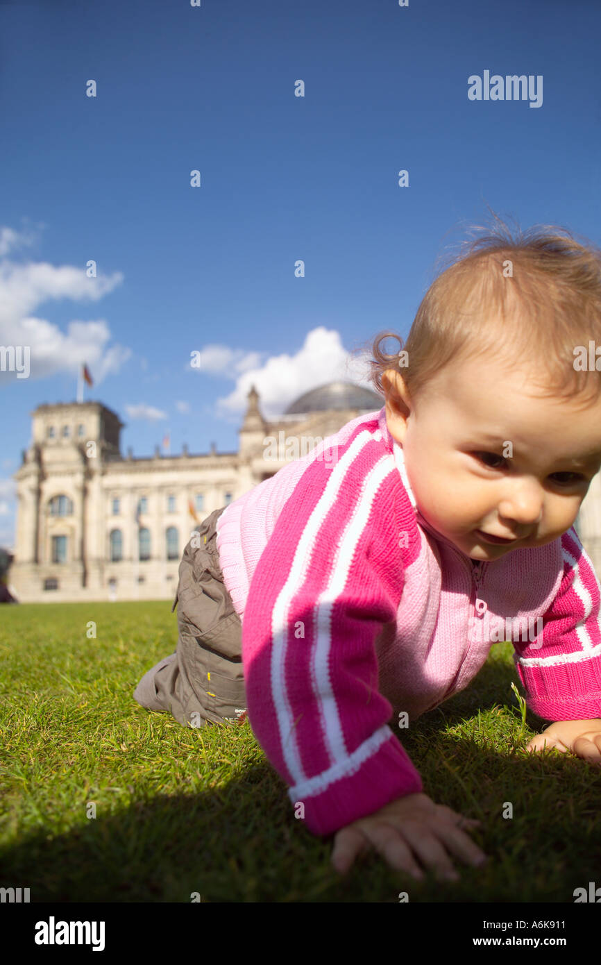 Reichstag Berlin little child on the green in front Stock Photo - Alamy