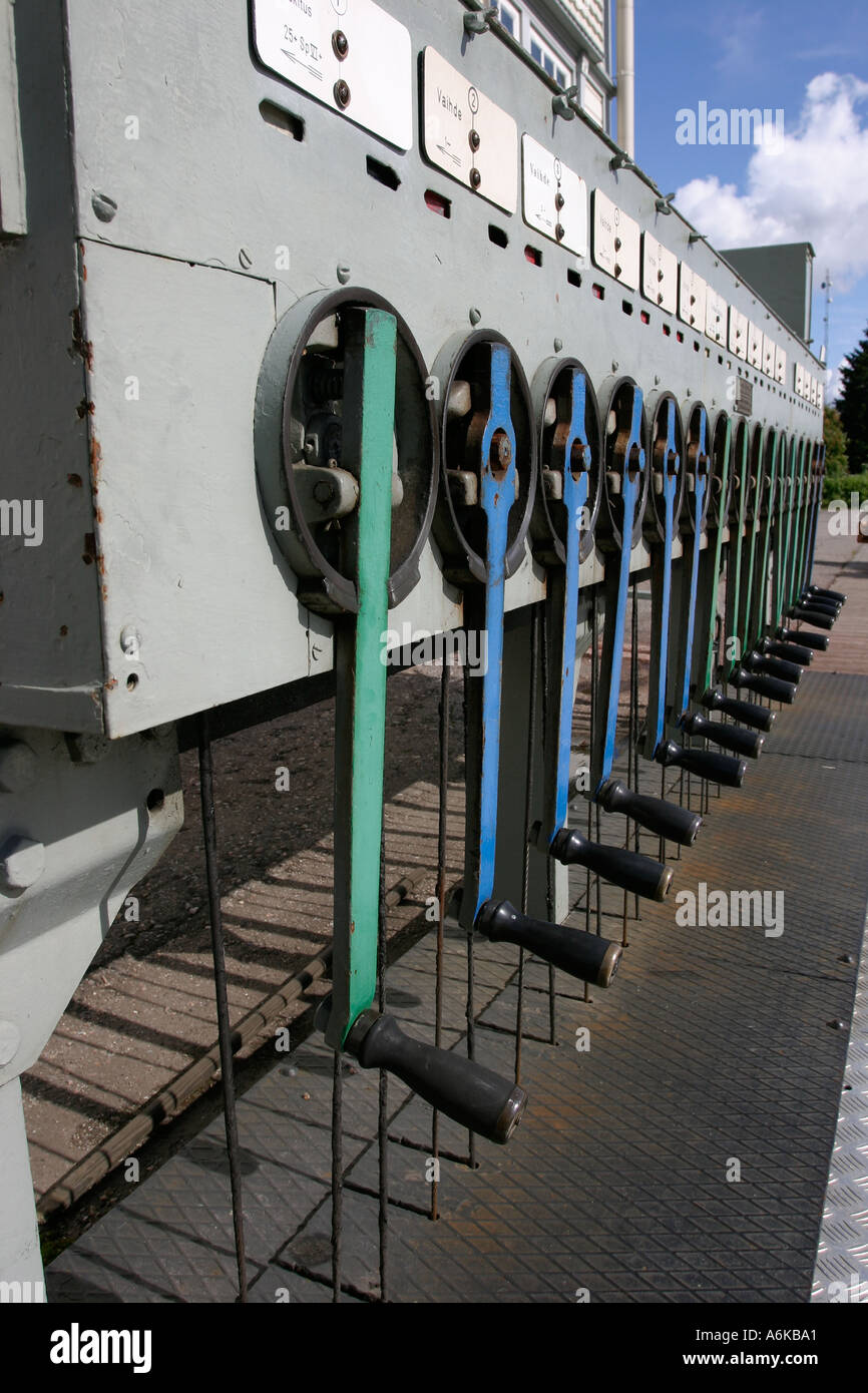 Old railroad switch control handles Stock Photo - Alamy