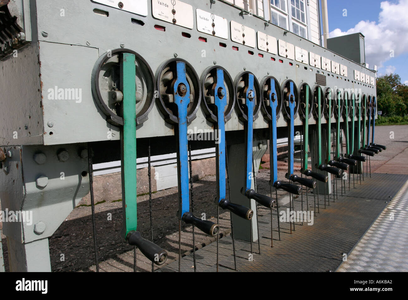 Old railroad switch control handles Stock Photo - Alamy