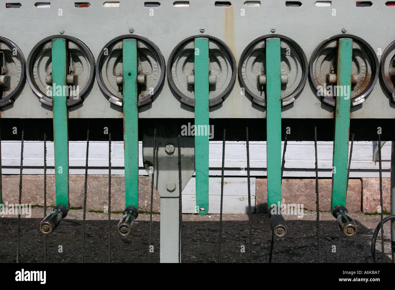 Old railroad switch control handles Stock Photo - Alamy