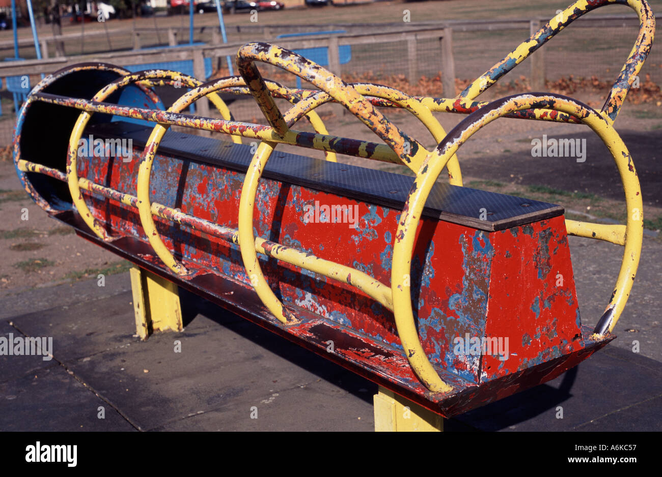 Rocking rocket in childrens playground, Heston London, UK Stock Photo ...