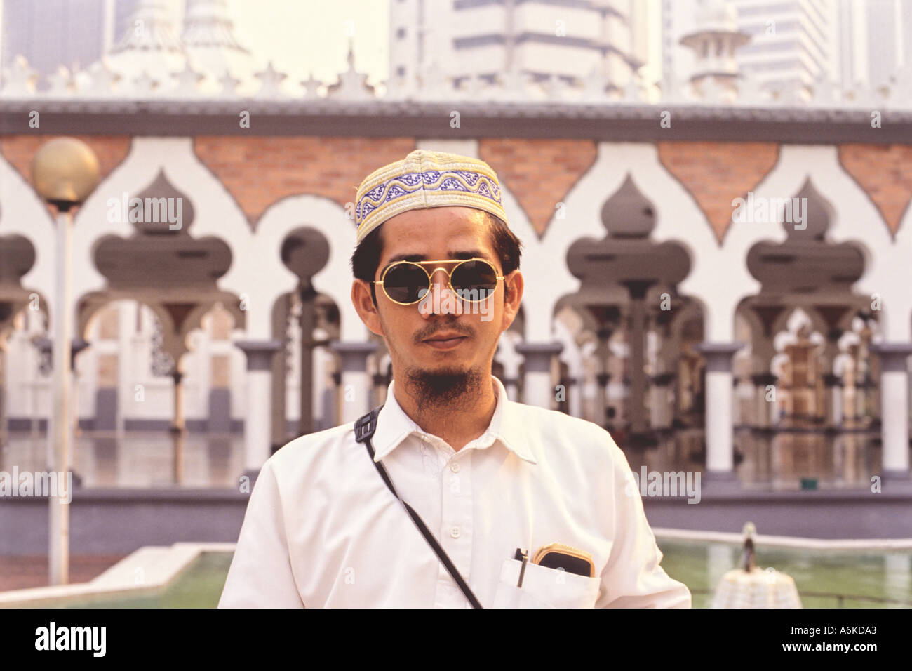 Asia Malaysia Kuala Lumpur Jamek Mosque Muslim man with goatee wearing ...