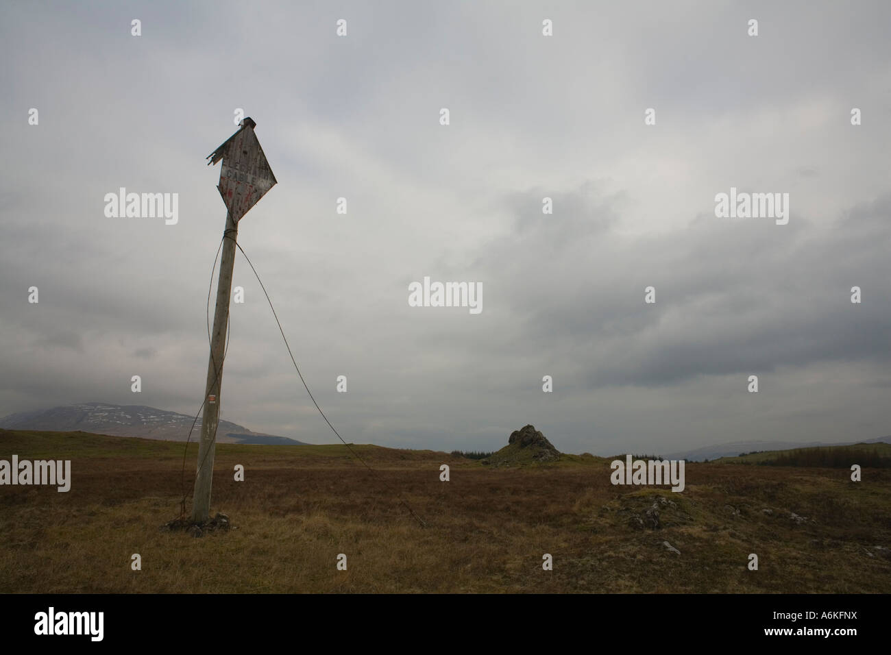 Disused telegraph pole, line and sign Stock Photo - Alamy