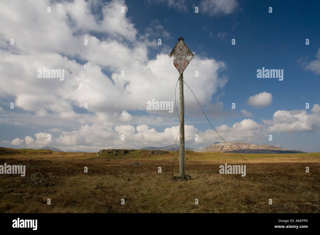 Disused telegraph pole, line and sign Stock Photo - Alamy