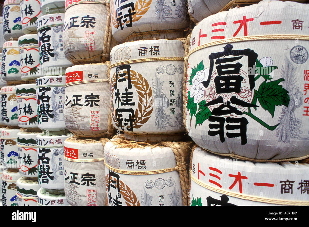 SAKE CASKS are used as offerings to temples JAPAN Stock Photo - Alamy
