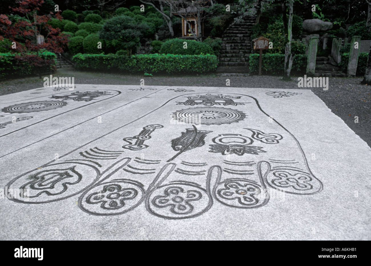 the BUDDHAS FOOTPRINTS at the RYOZEN KWANNON a peace memorial to WW II ...