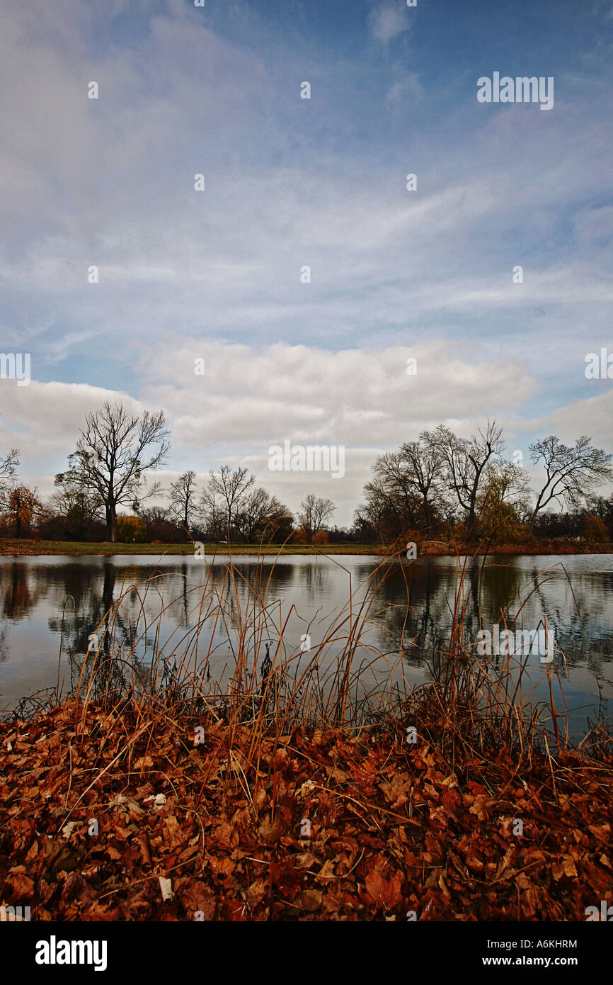 Scenic Garden View in Fall with lake Stock Photo - Alamy