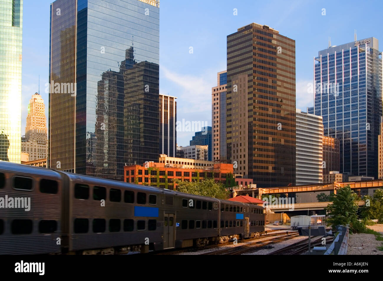 generic city view including train tracks Stock Photo - Alamy
