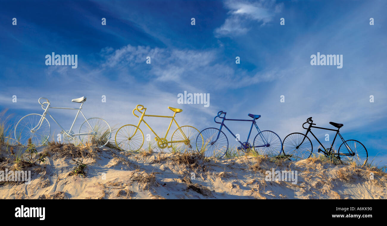 Four bicycles in line Hampton Beach Long Island New York USA Stock ...