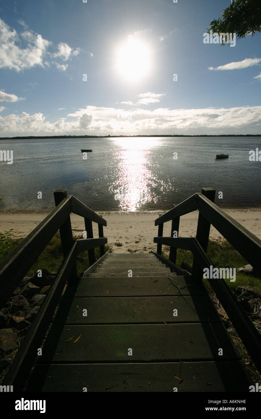 TIMBER STAIRS LEADING TO A BEACH VERTICAL BAPDB5465 Stock Photo - Alamy