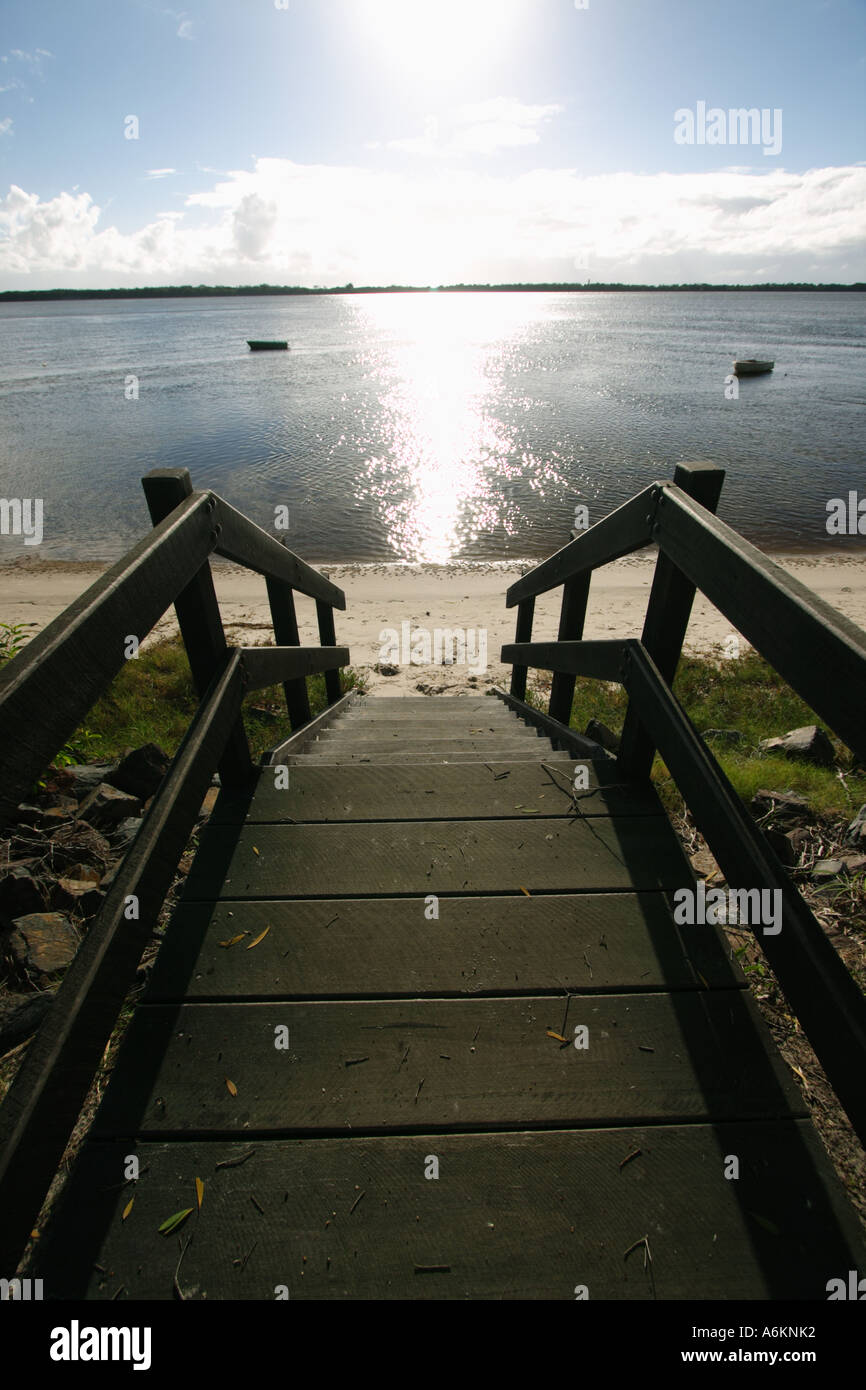 TIMBER STAIRS LEADING TO A BEACH VERTICAL BAPDB5466 Stock Photo - Alamy
