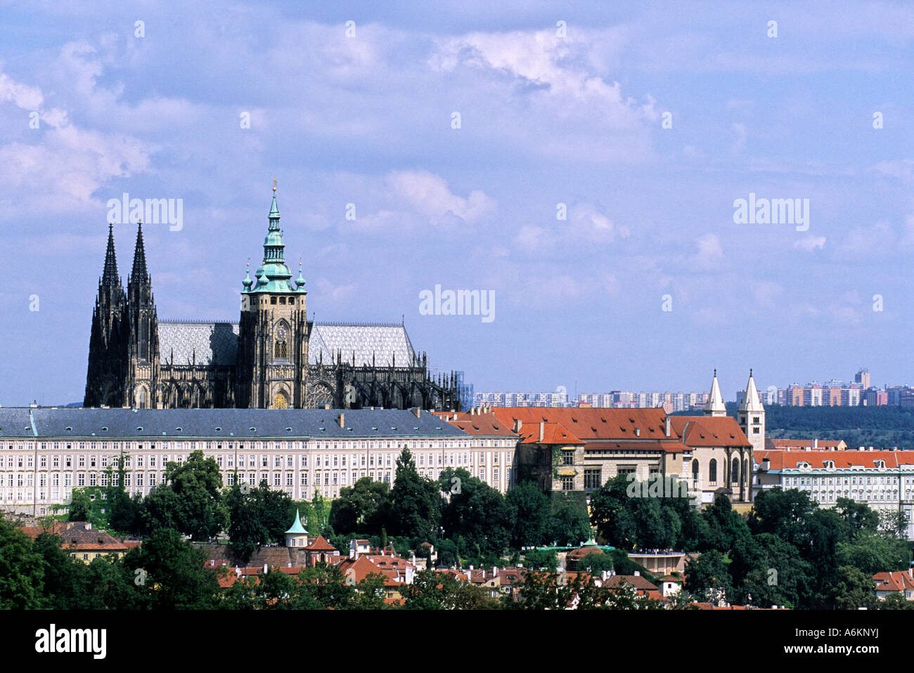 View of the Prazsky hrad Prague Castle from the banks of the River ...