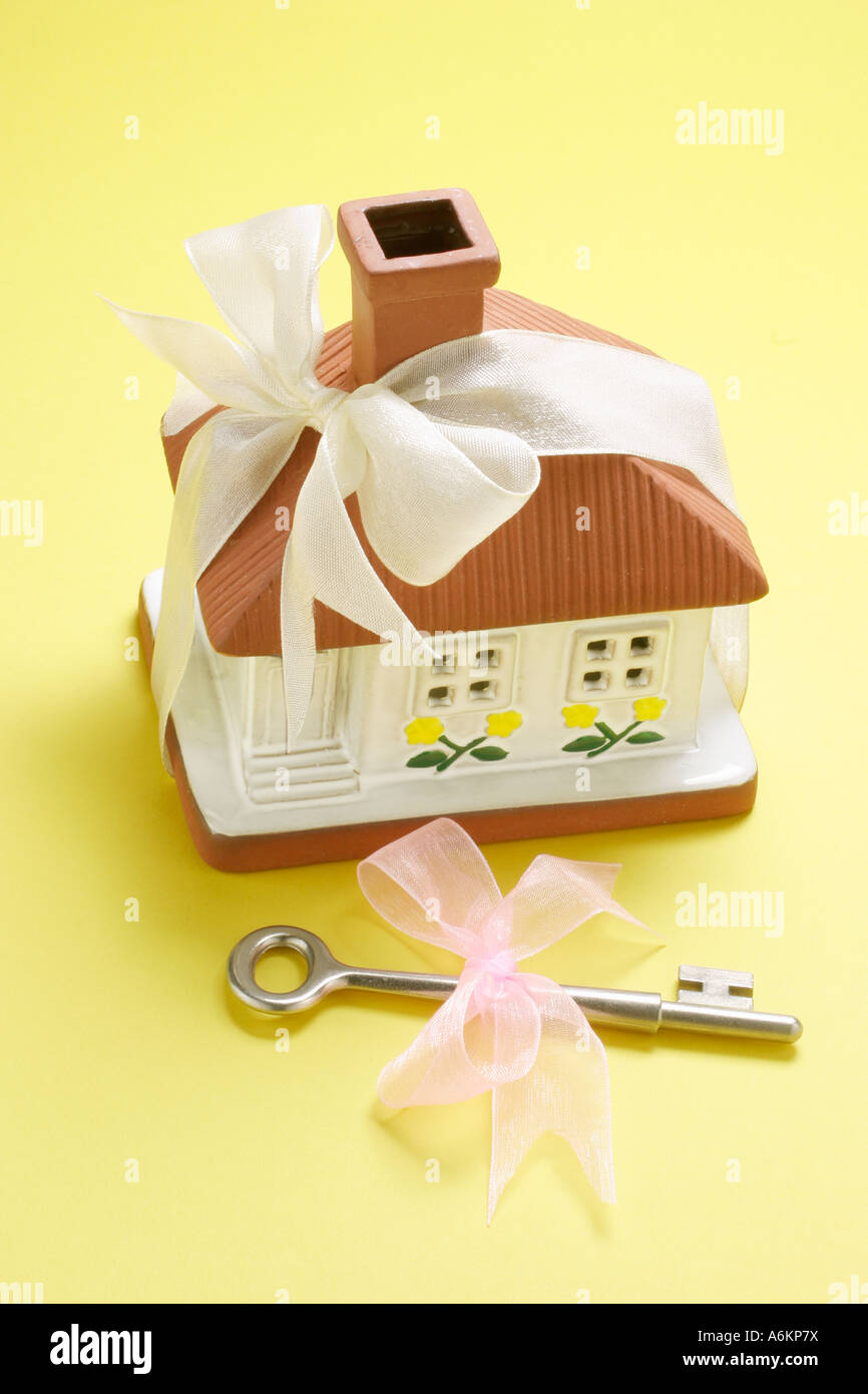 Miniature House and Key with Bows Stock Photo - Alamy