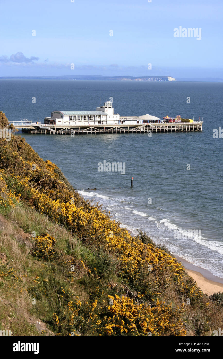 Bournemouth Pier in Poole Bay, from West Cliff, Dorset, England, UK ...