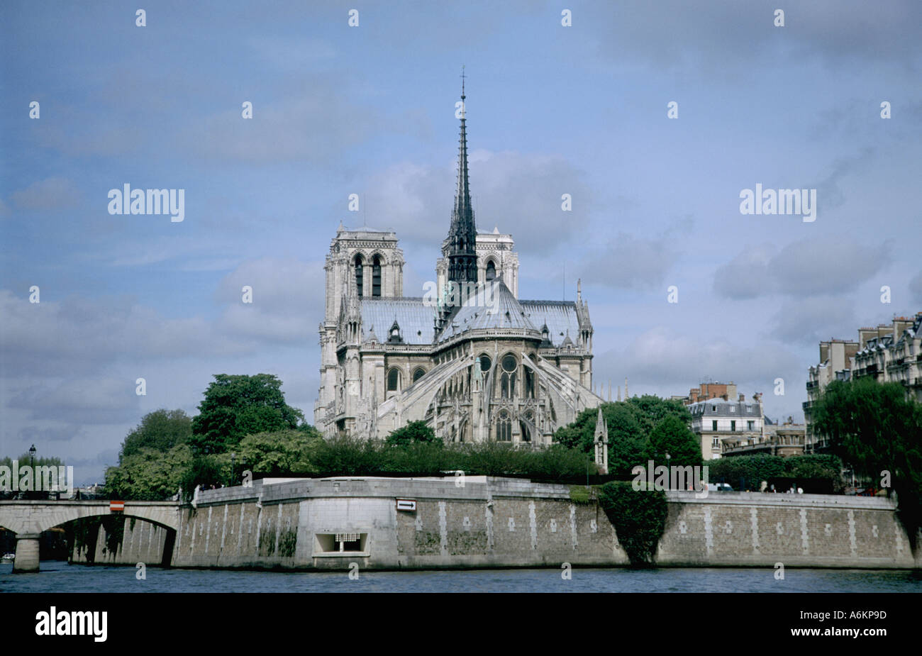 Notre Dame as seen from the River Seine rear aspect Stock Photo - Alamy