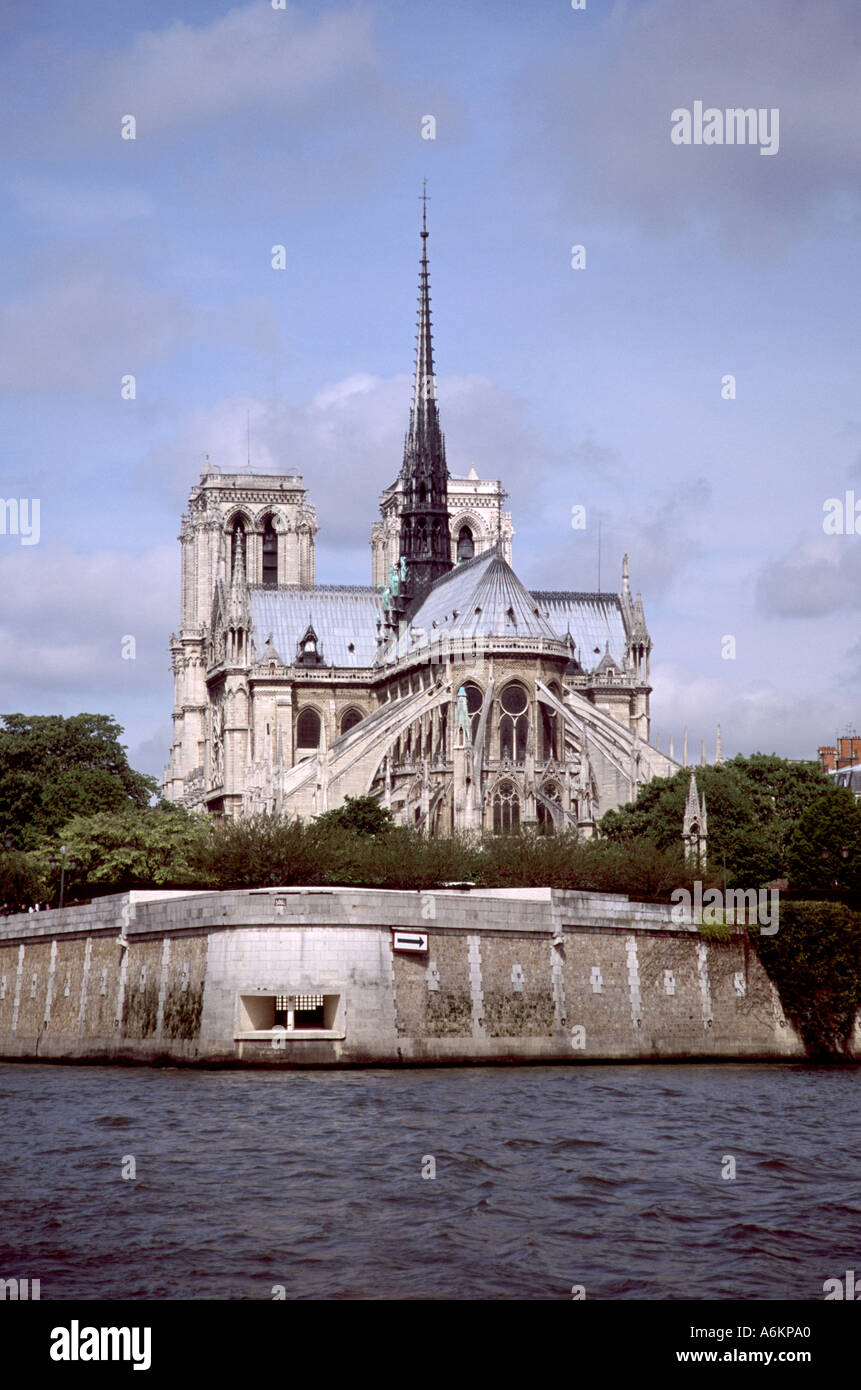 Notre Dame as seen from the River Seine rear aspect Stock Photo - Alamy