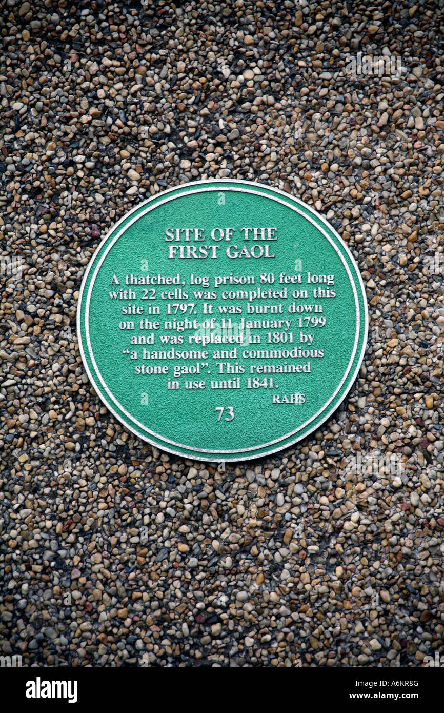 Plaque marking the site of the First Gaol in George and Essex Street ...