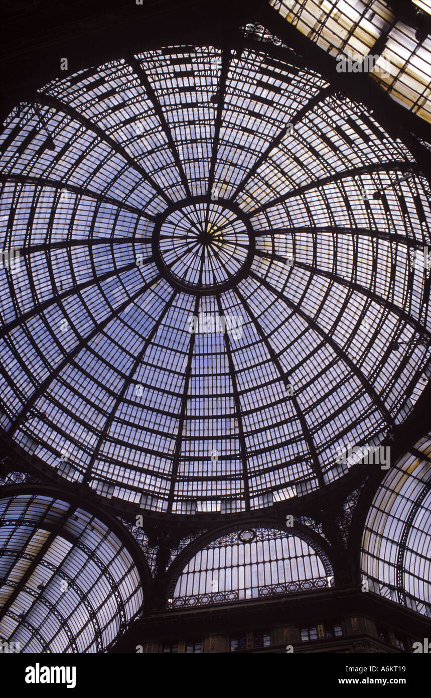 Looking up at the famous sun roof on the Galleria Umberto in Naples ...