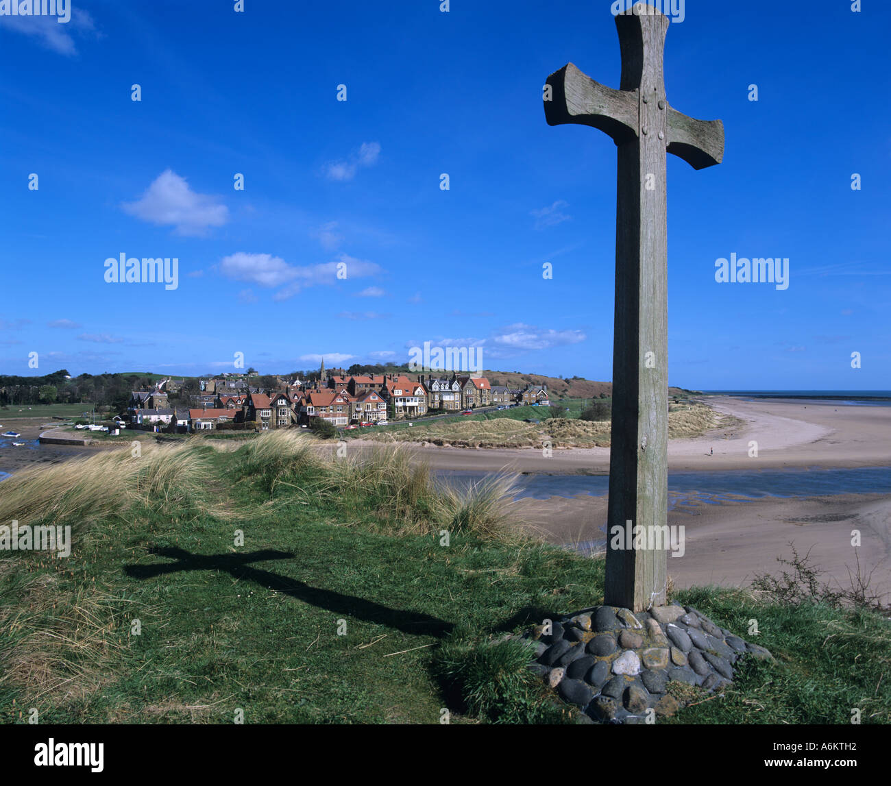 St Cuthberts Cross overlooks the estuary of the River Aln and the ...