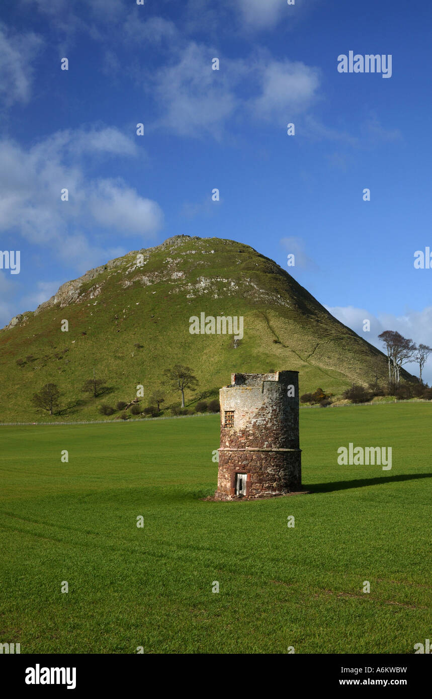 Berwick Law in the background with a stone built doocot in the mid ...
