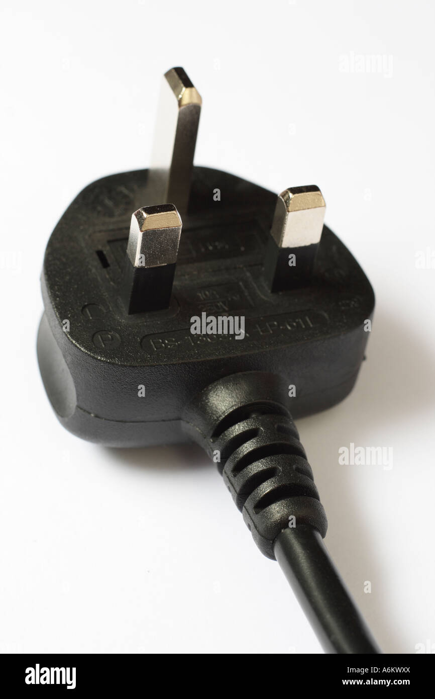 British type three pin electrical power plug Stock Photo - Alamy