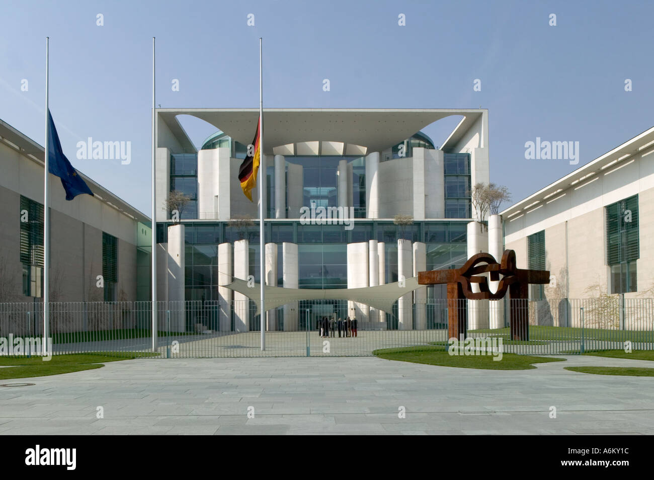 German Federal Chancellery, Berlin. Stone paved courtyard with Eduardo ...