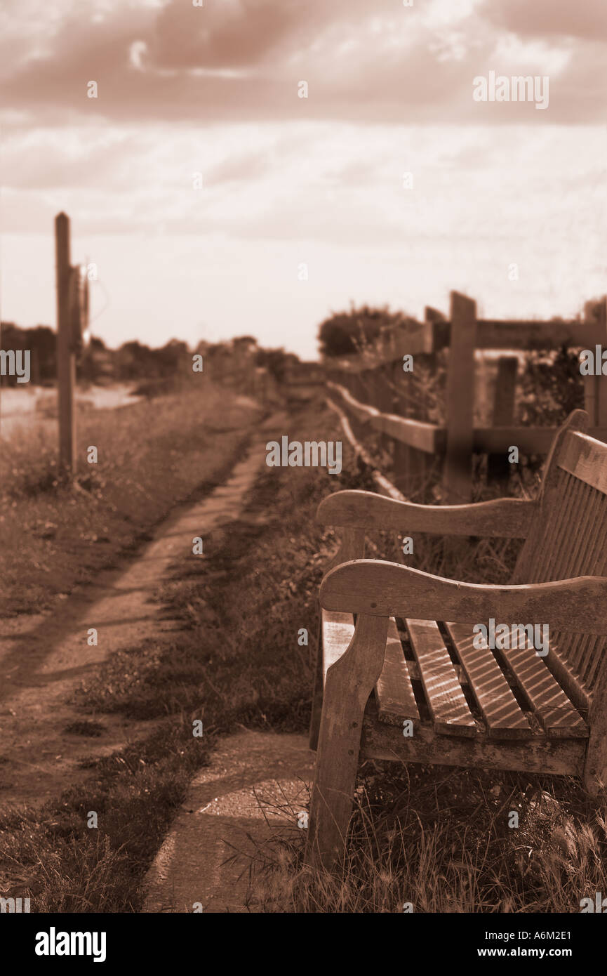 tinted image of a riverside bench Stock Photo - Alamy