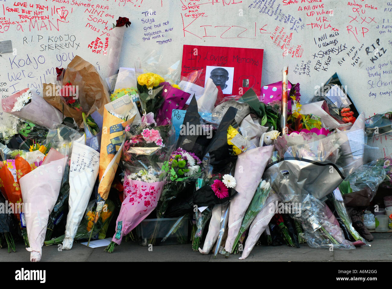 Floral and written tributes near Hammersmith Grove where teenager Kodjo ...